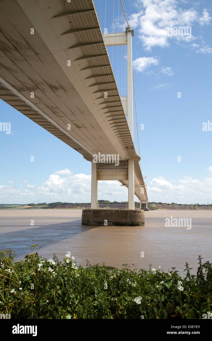 The old 1960s Severn bridge crossing between Beachley and Aust ...