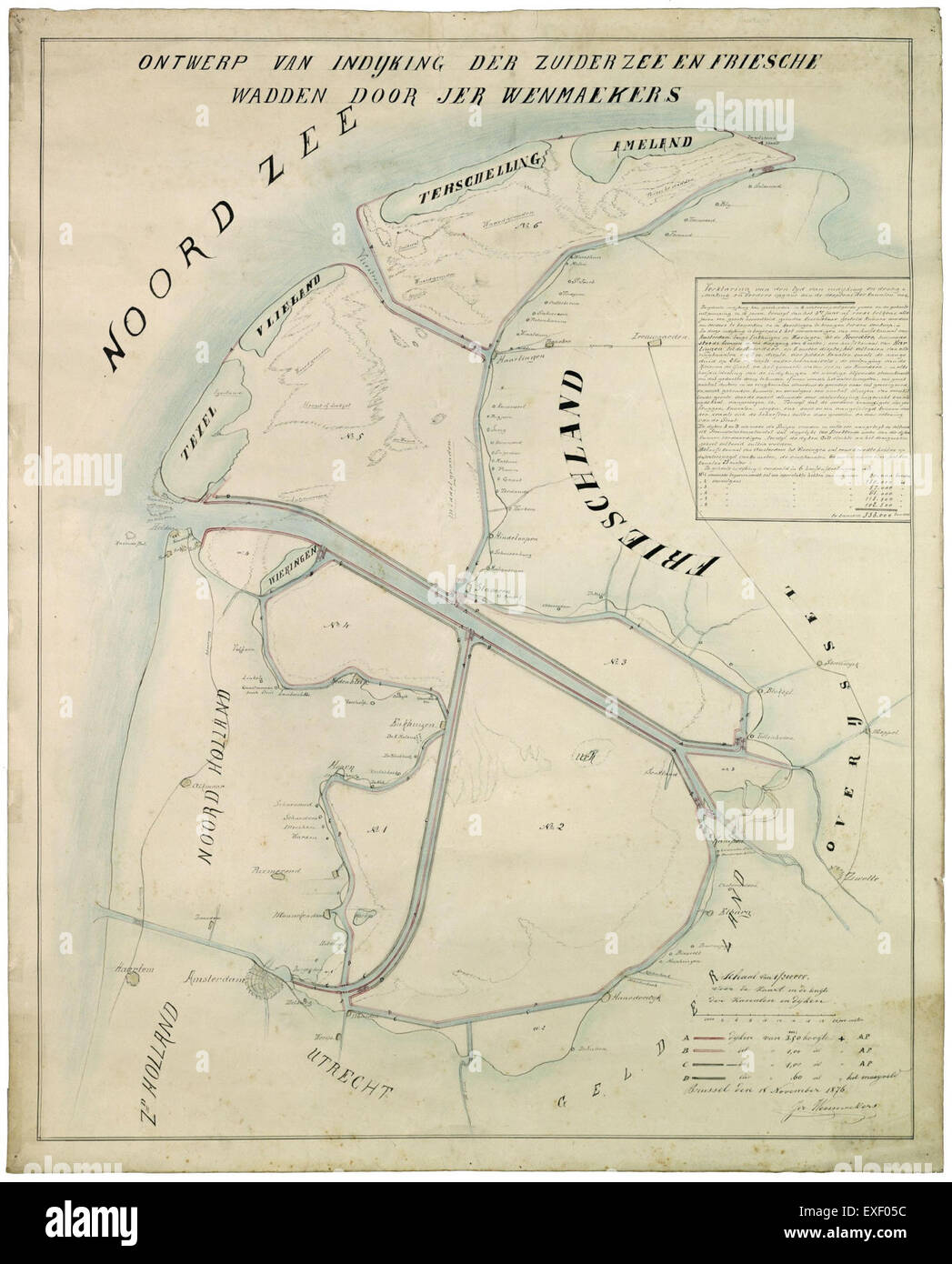 This map illustrates the planned inpoldering of the Waddenzee region ...