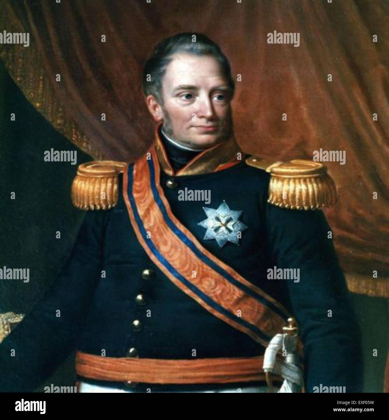 A painted portrait of King Willem I, the first king of the Netherlands ...
