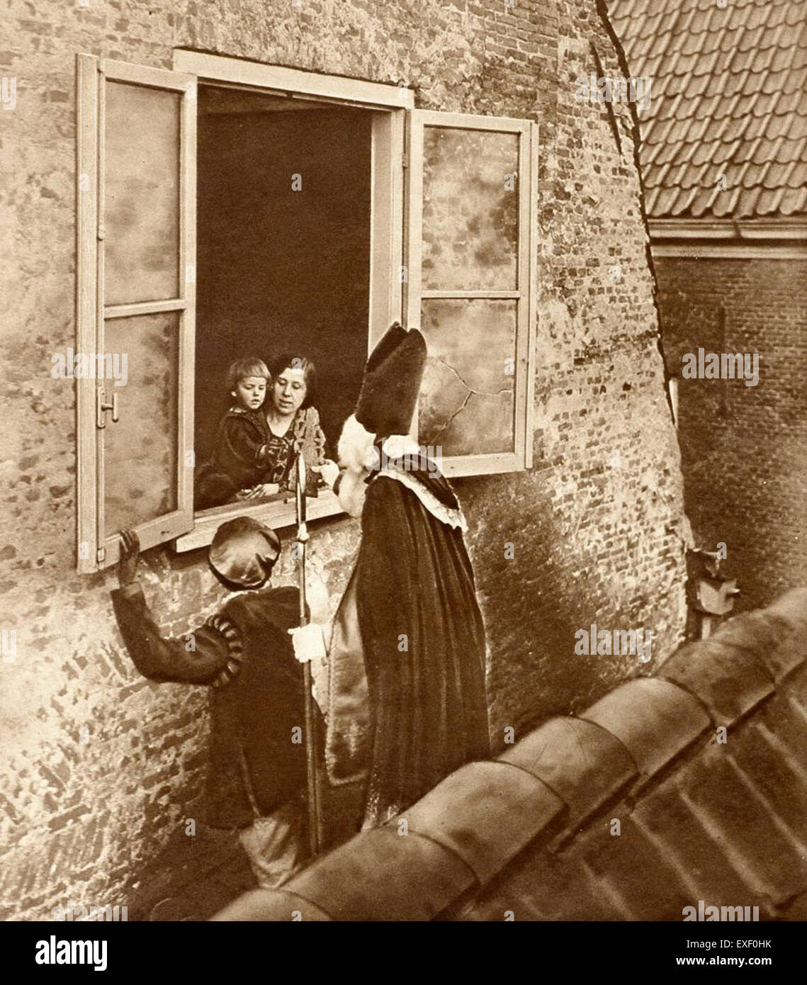 This artwork depicts the figure of Sinterklaas visiting a mother and ...