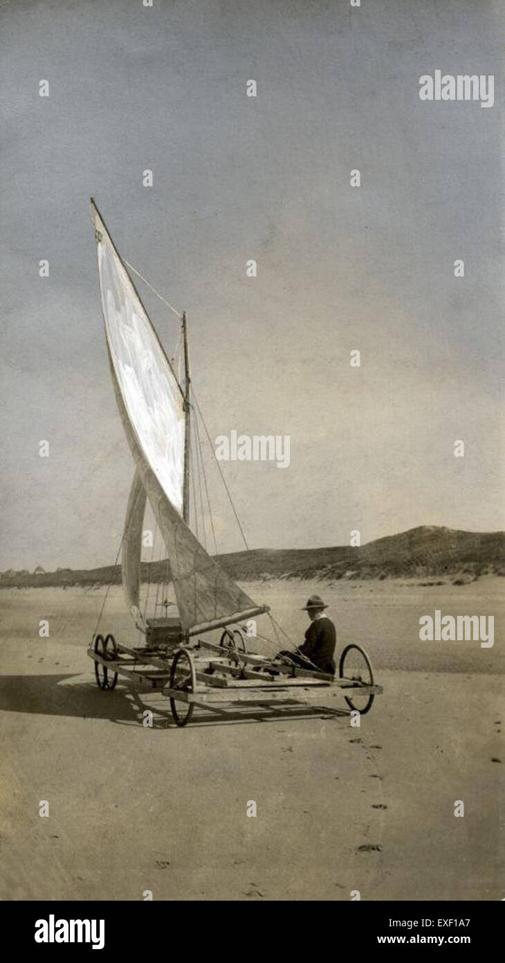 Zeilwagen op het strand (Sailing Wagon on the Beach) from 1917 shows a ...