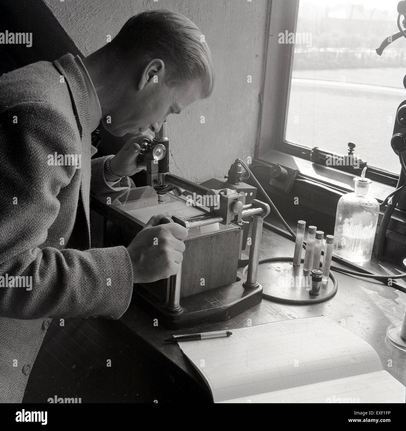 1950s historical, male engineering apprentice working on Stock Photo ...
