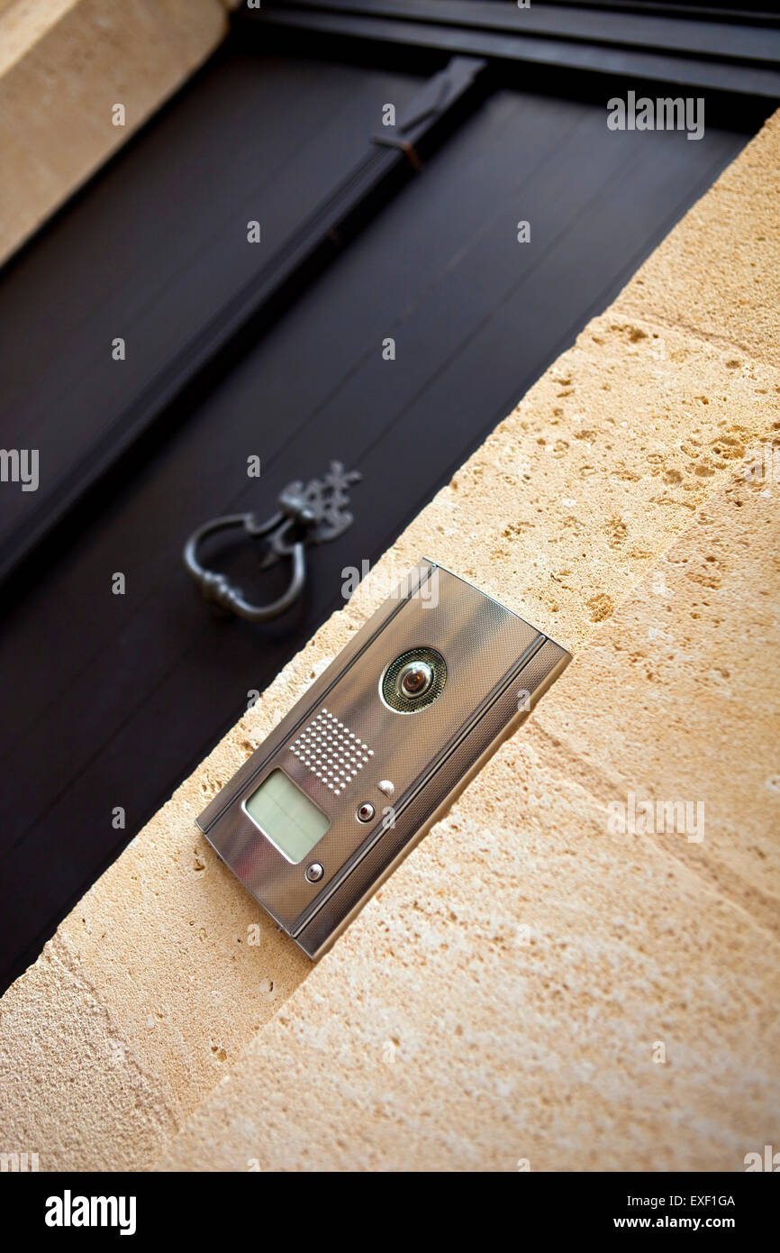 Intercom and stylish door on the facade of a French mansion Stock Photo ...