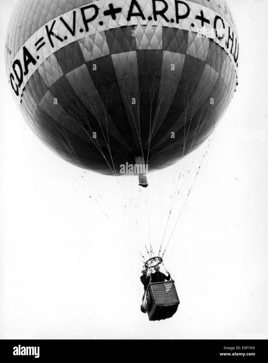 This historical image captures a hot air balloon flight over Castricum ...