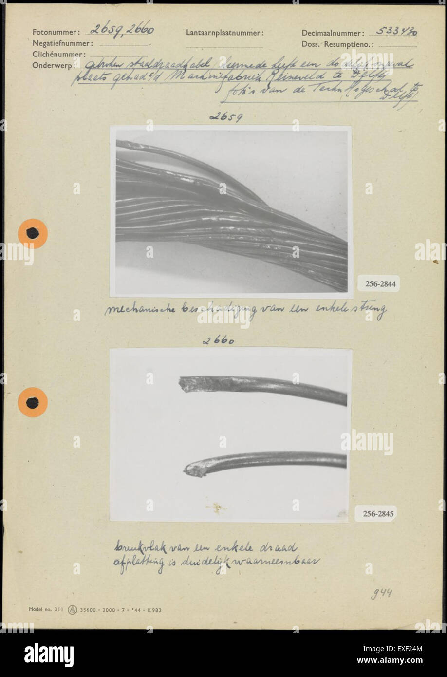 The image depicts a broken steel wire cable, an industrial subject that ...