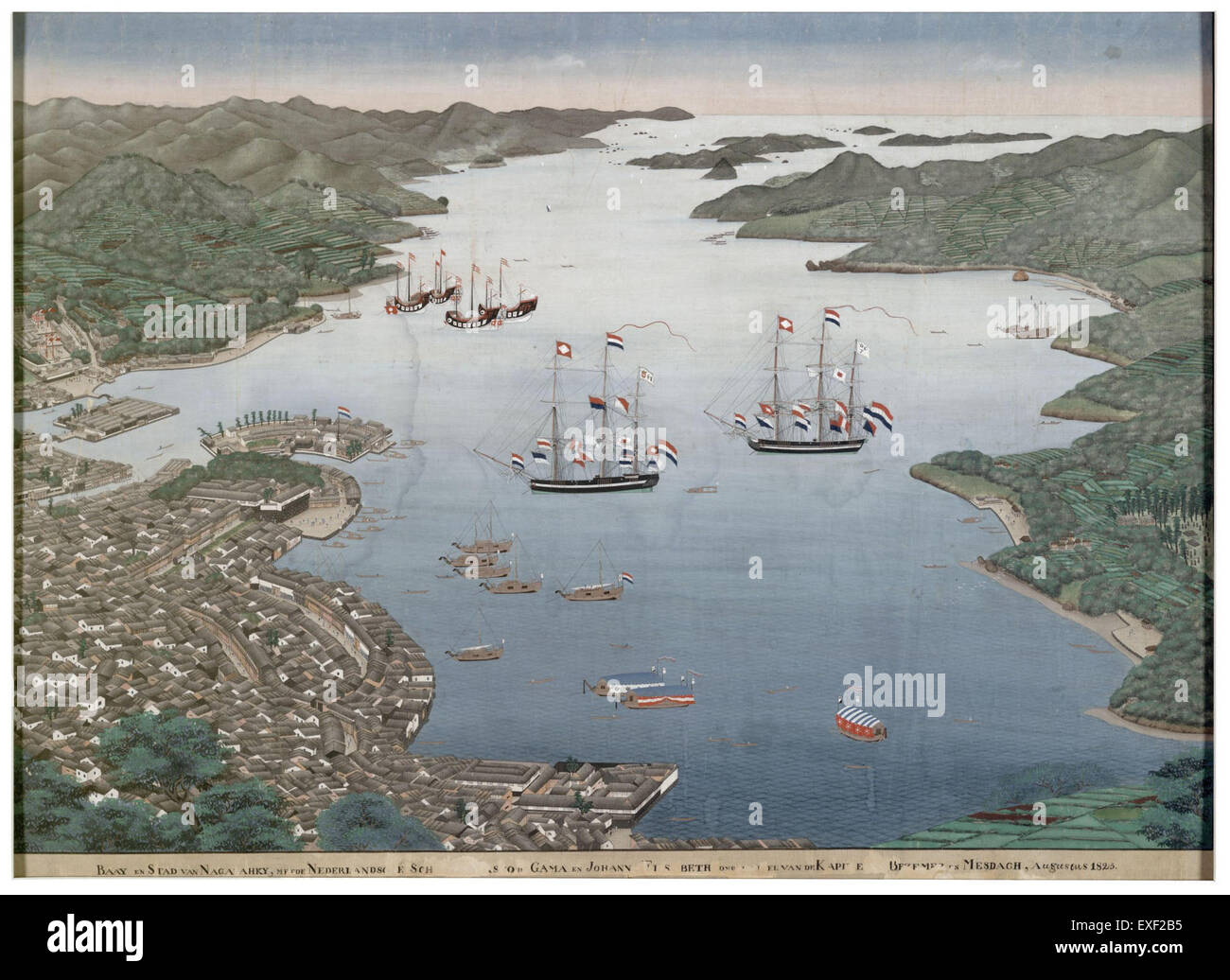 This historical image of Nagasaki and Deshima, Japan, highlights the ...