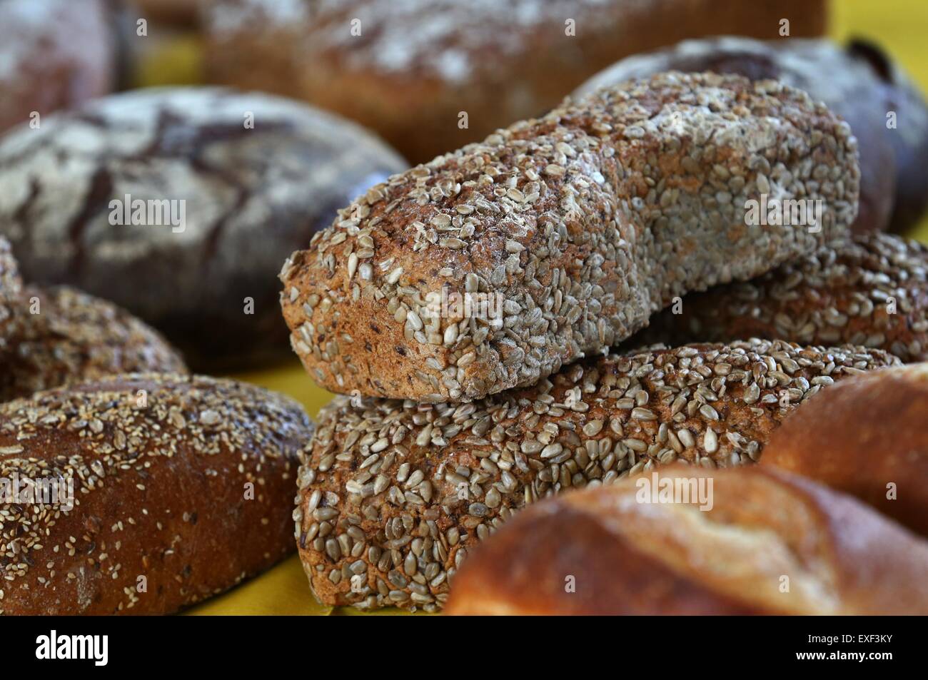 Kist, Germany. 09th July, 2015. Various kinds of bread are pictured in ...