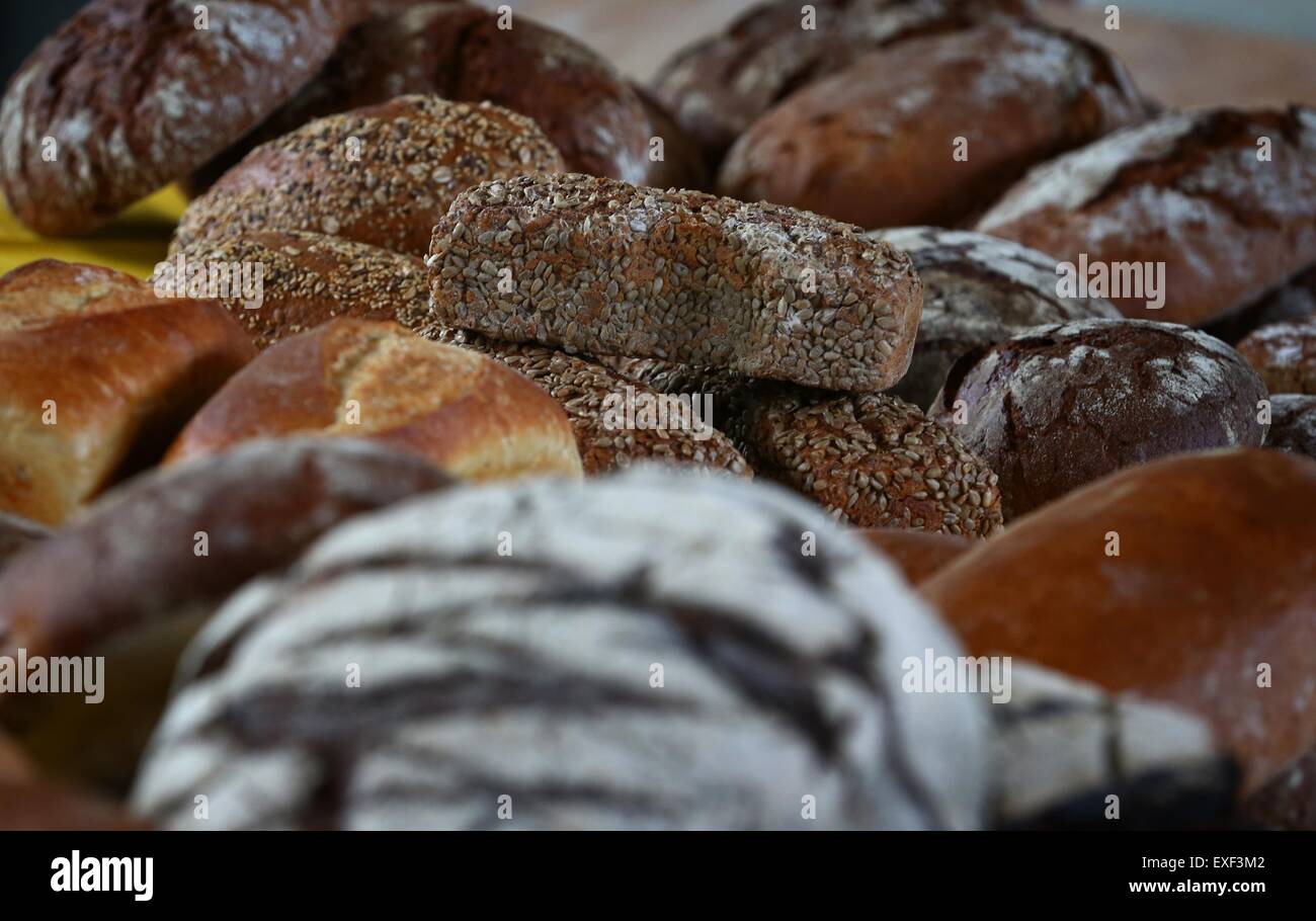 Kist, Germany. 09th July, 2015. Various kinds of bread are pictured in ...