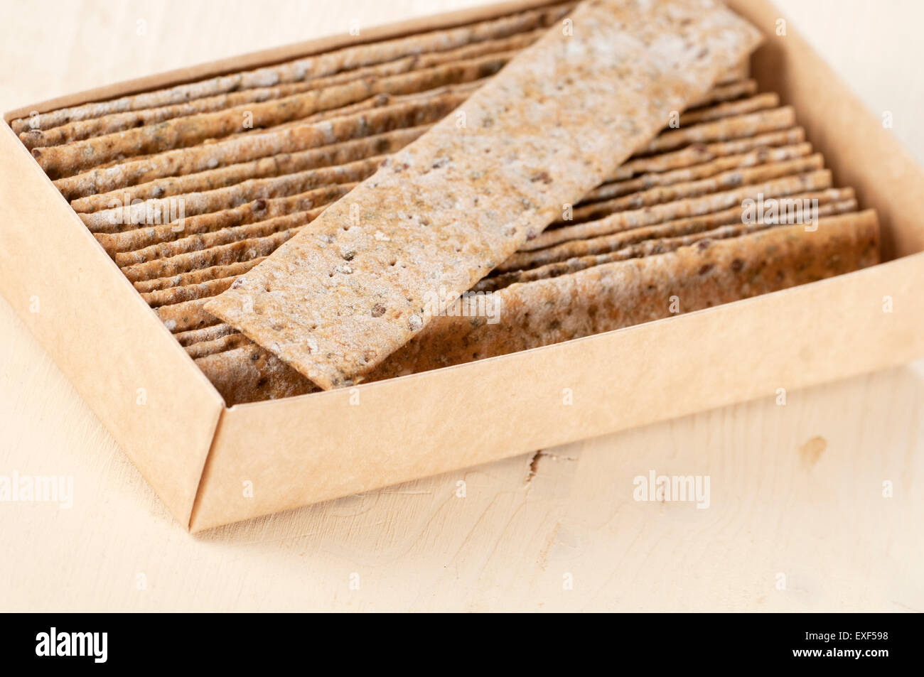 Crisp bread in a cardboard box, close up Stock Photo - Alamy