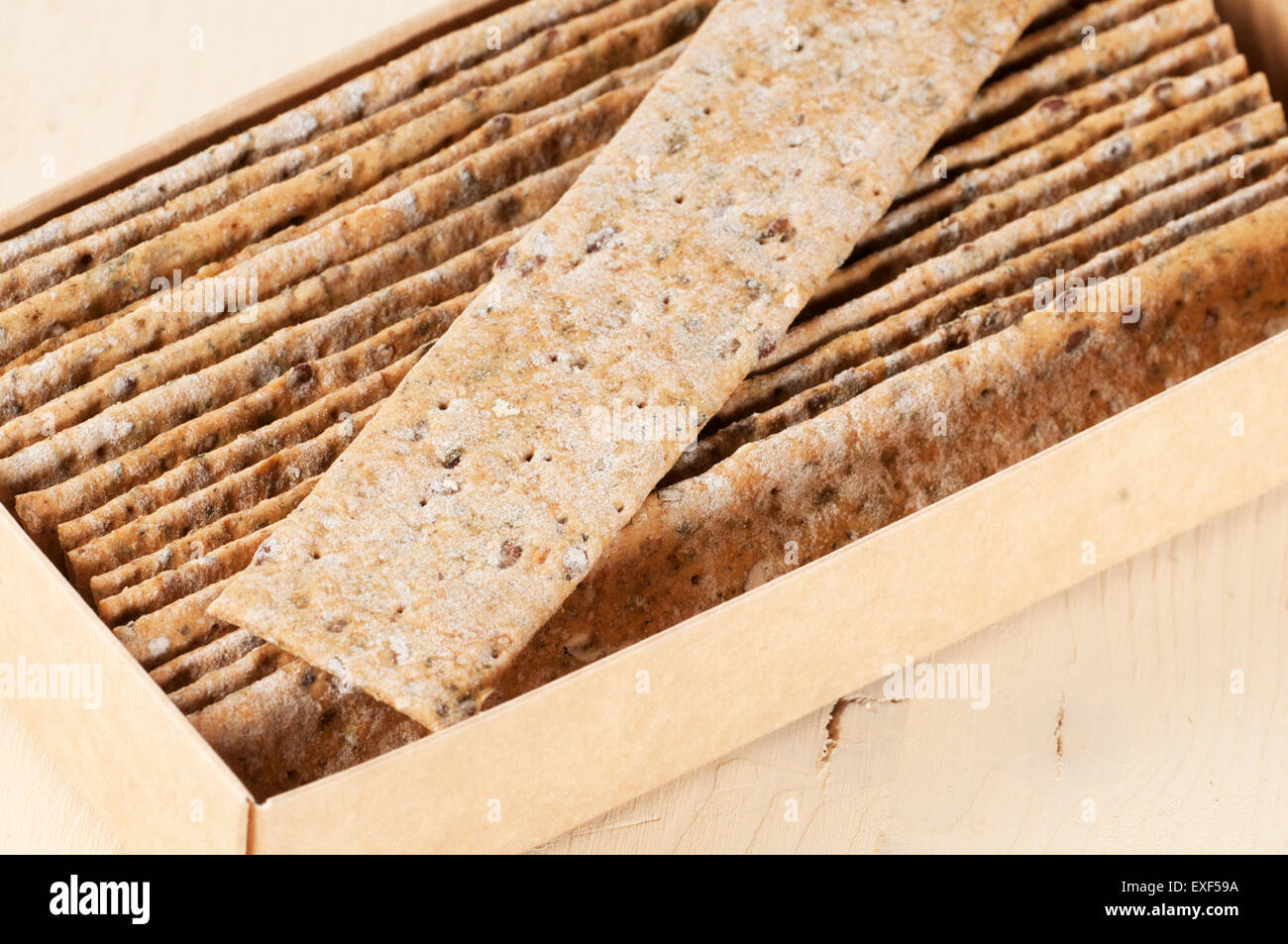 Crisp bread in a cardboard box, close up Stock Photo - Alamy
