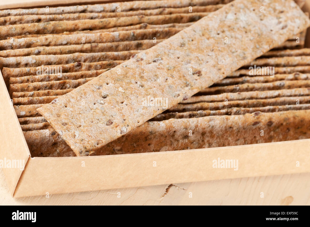 Crisp bread in a cardboard box, close up Stock Photo - Alamy