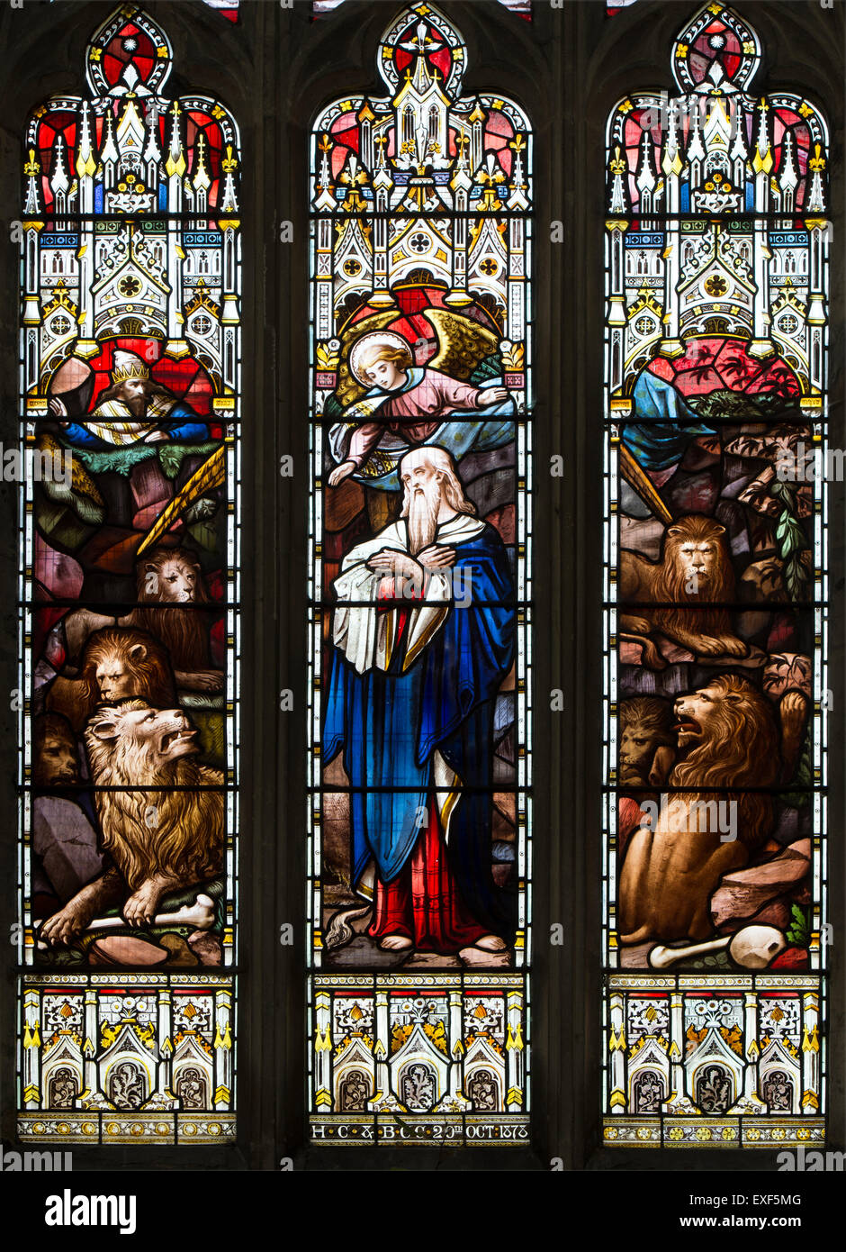 Daniel in the lions den stained glass, St. Mary`s Church, Hardwick ...
