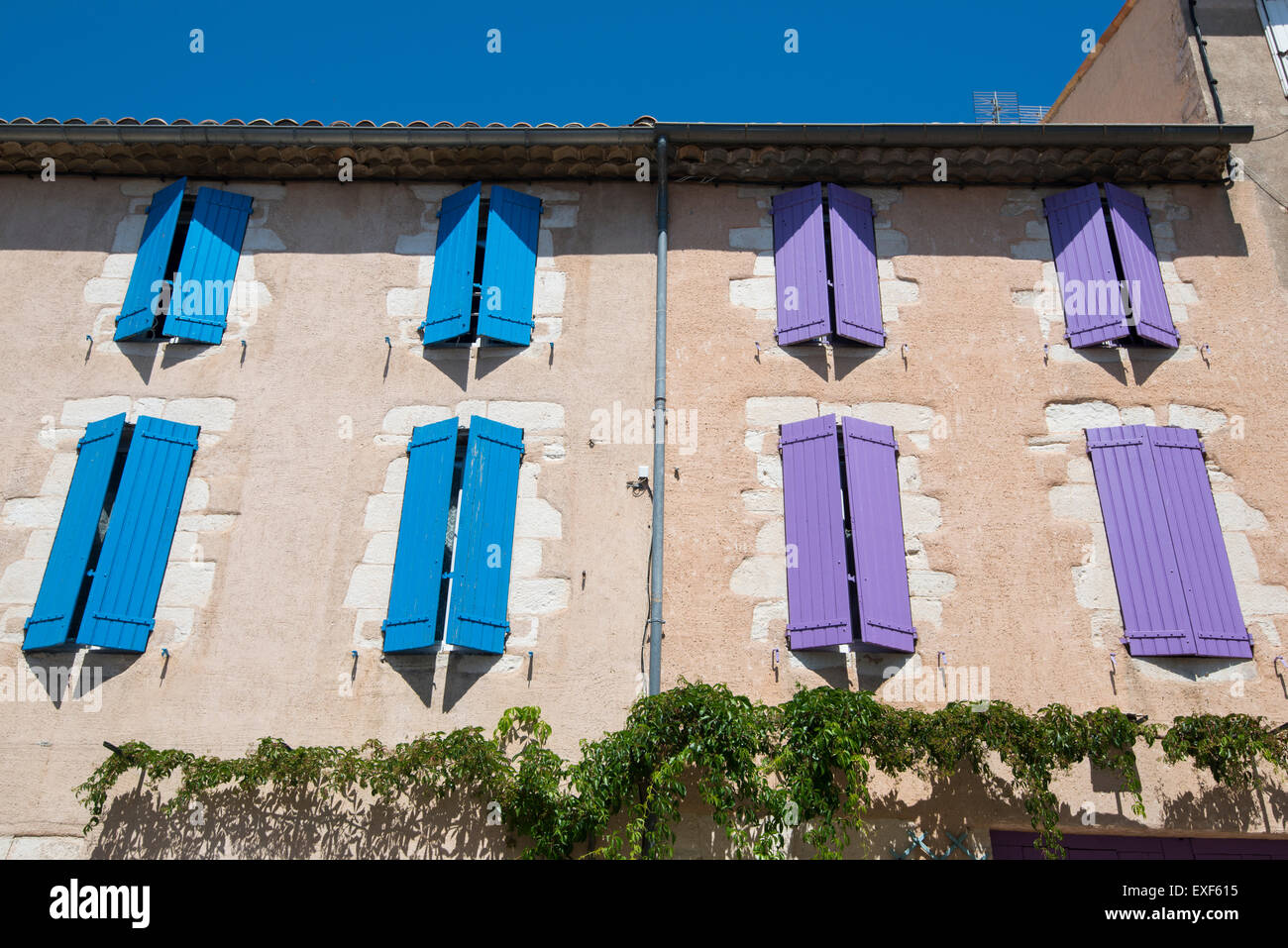 Colourful window shutter on a building in the town of Sault, Provence ...