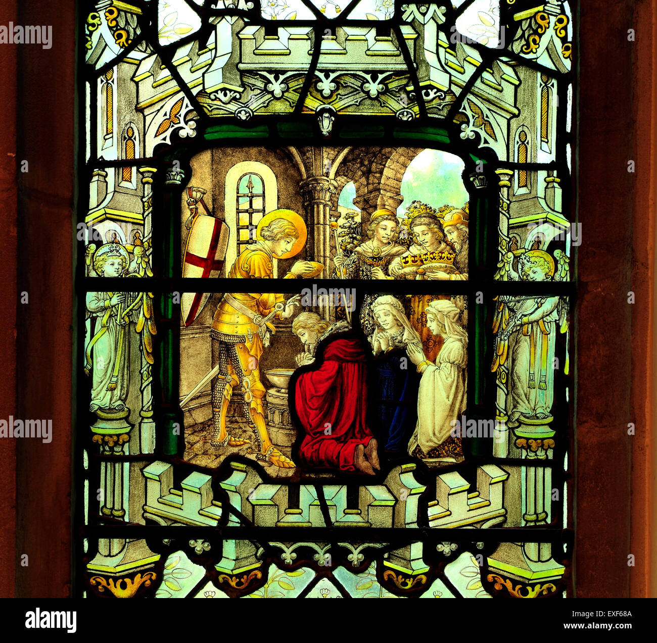 19th century Stained glass window, scene from the life of St. George ...