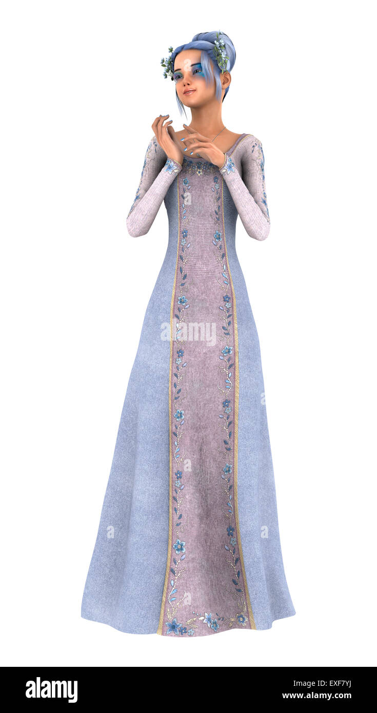 3D digital render of a beautiful princess of spring isolated on white ...