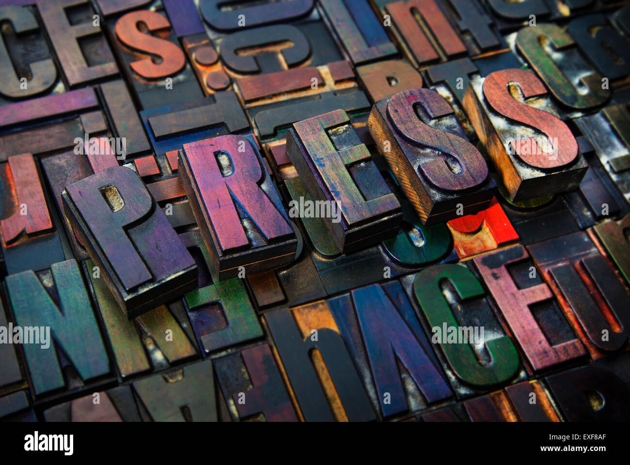 Letterpress letters spelling the word Press Stock Photo - Alamy