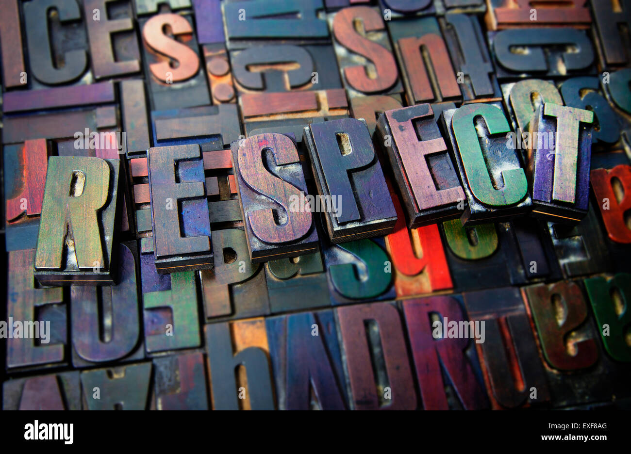 Letterpress letters spelling the word Respect Stock Photo - Alamy