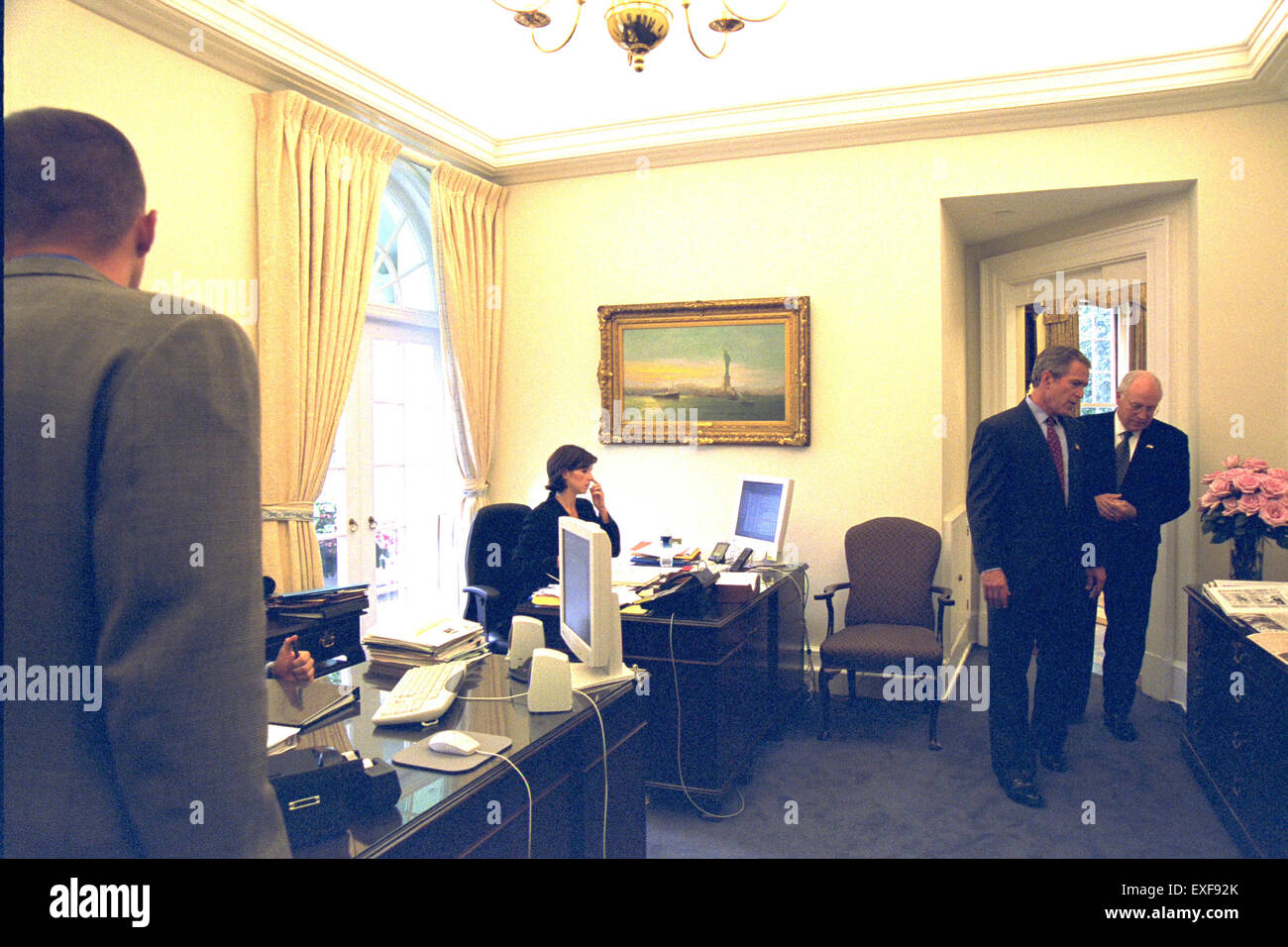 President Bush and Vice President Cheney Outside the Oval Office Stock ...