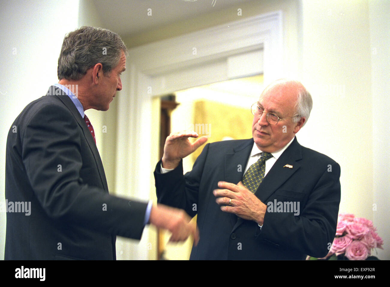 President Bush and Vice President Cheney Outside the Oval Office Stock ...