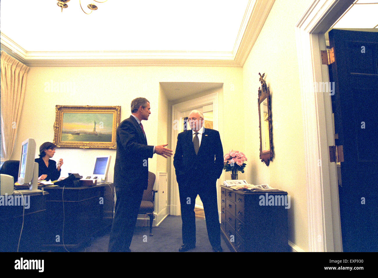 President Bush and Vice President Cheney Outside the Oval Office Stock ...