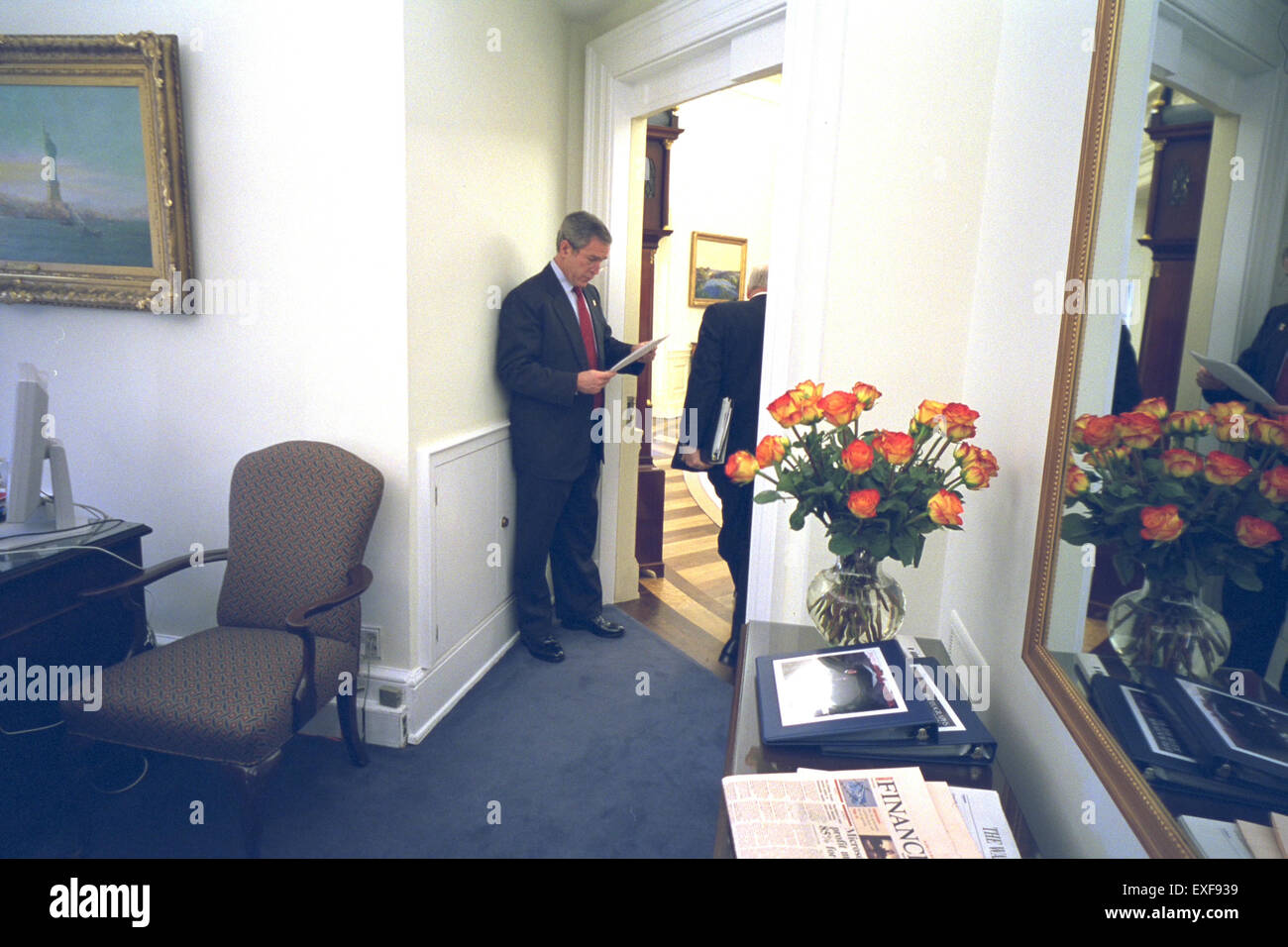 President Bush and Vice President Cheney Outside the Oval Office Stock ...