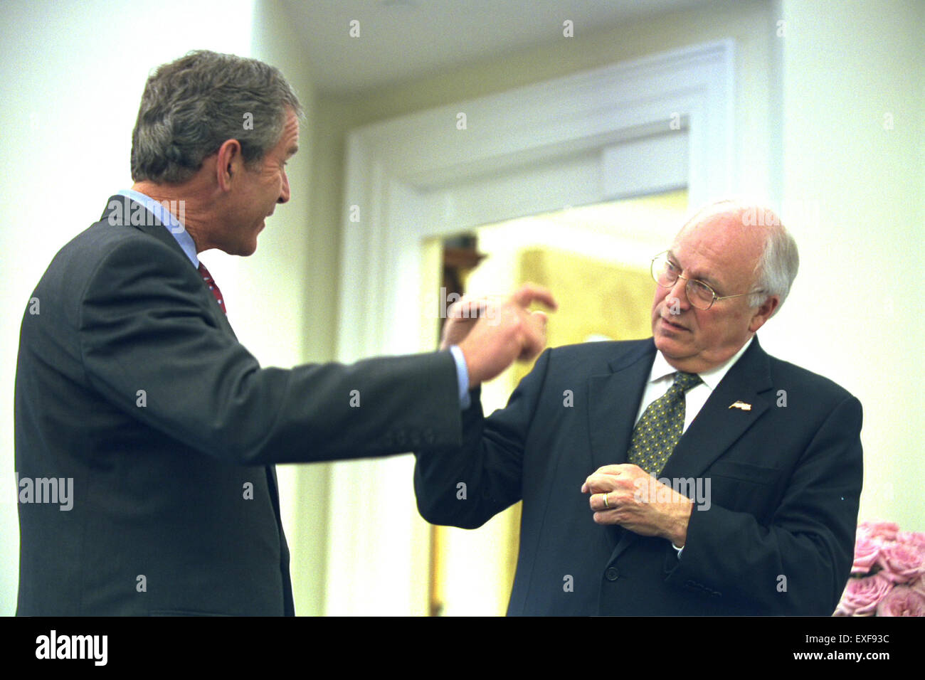 President Bush and Vice President Cheney Outside the Oval Office Stock ...