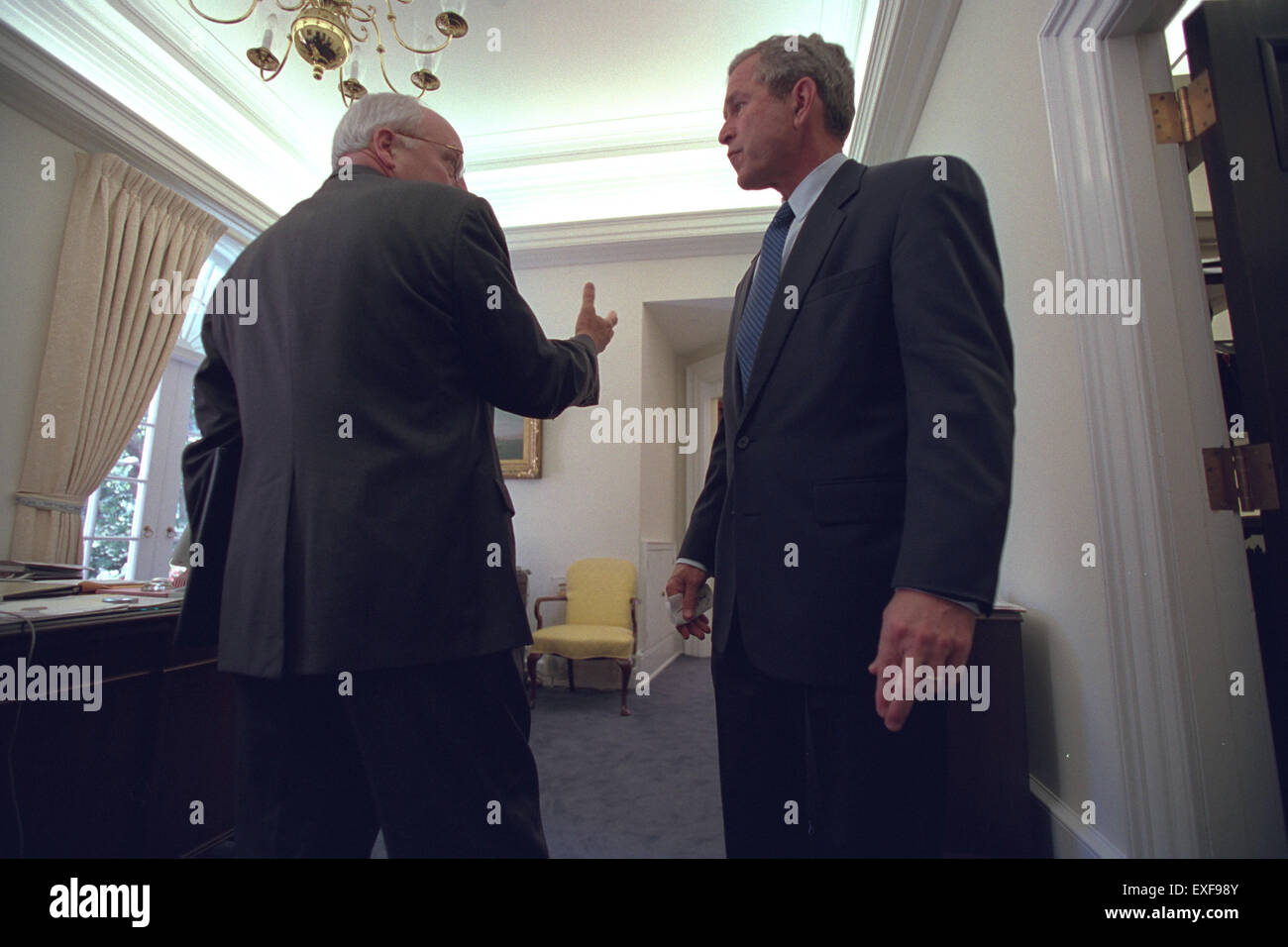 President Bush and Vice President Cheney Talk Outside the Oval Stock ...