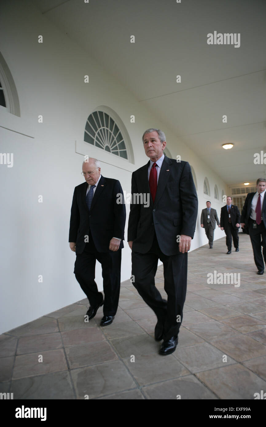 President Bush and Vice President Cheney Walk Along the White Stock ...