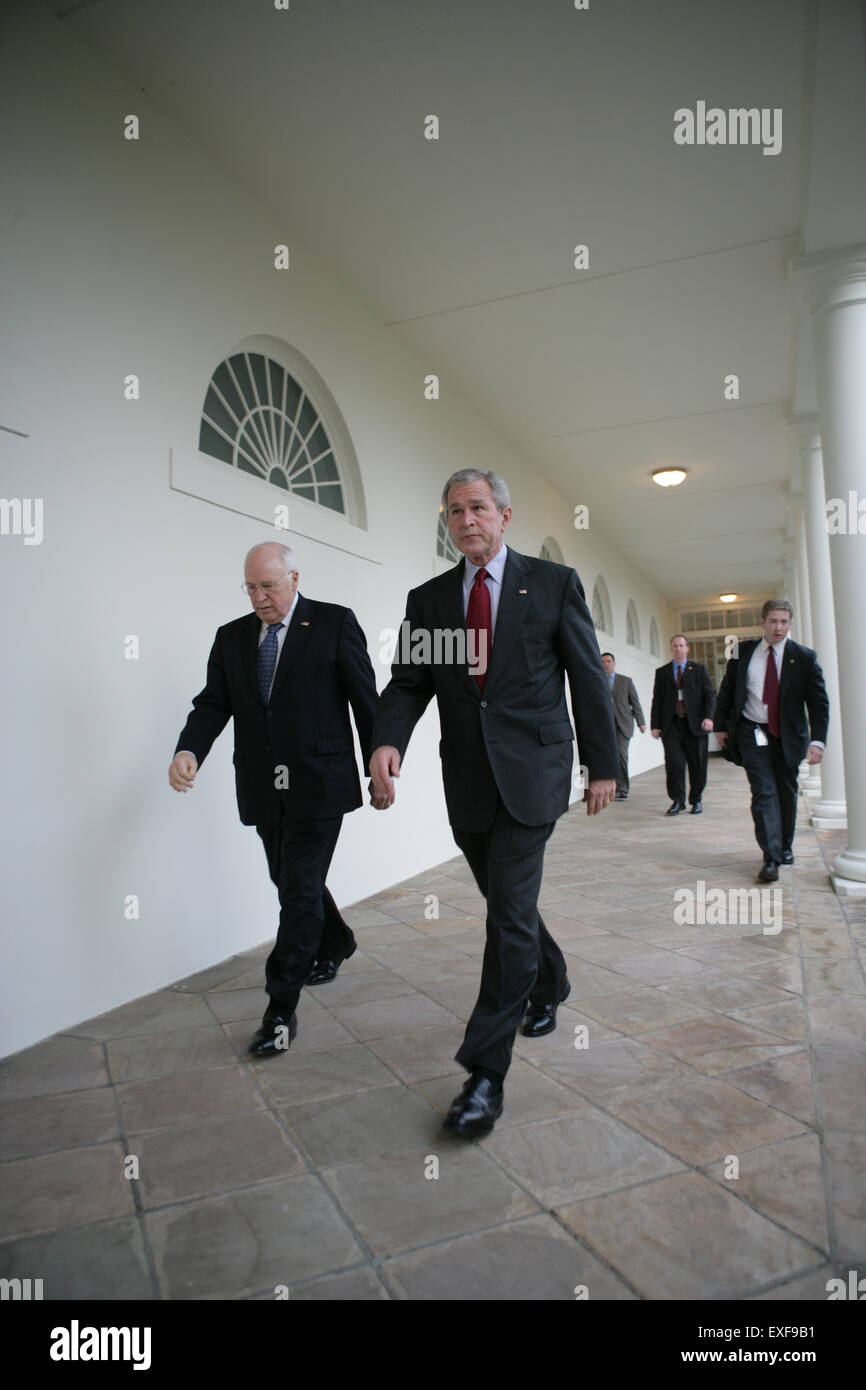 President Bush and Vice President Cheney Walk Along the White Stock ...