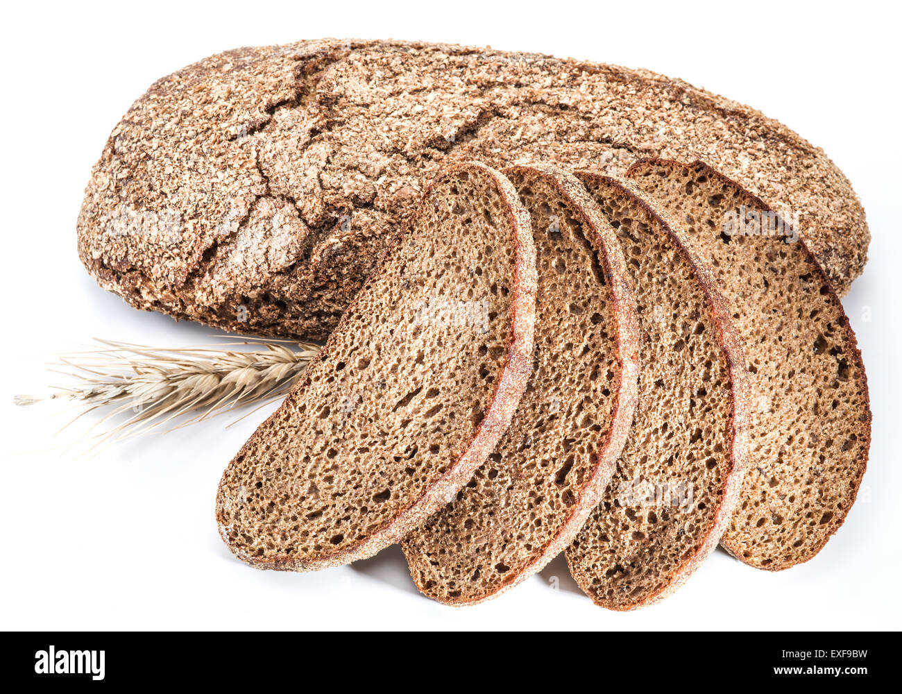A loaf of bread and slices on a white background Stock Photo - Alamy