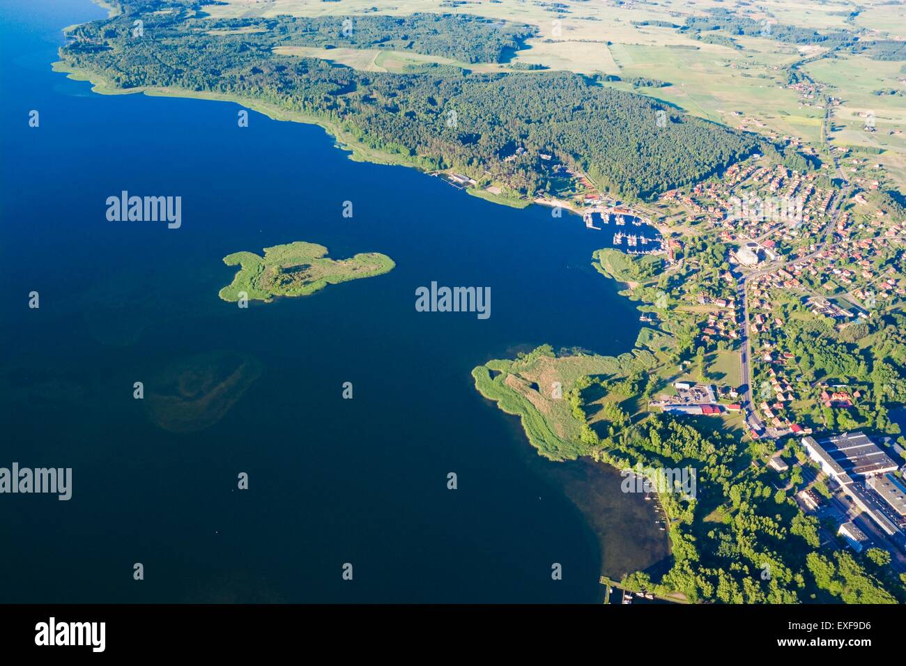 Aerial view of beautiful landscape of Mazury, Poland - Niegocin Lake ...