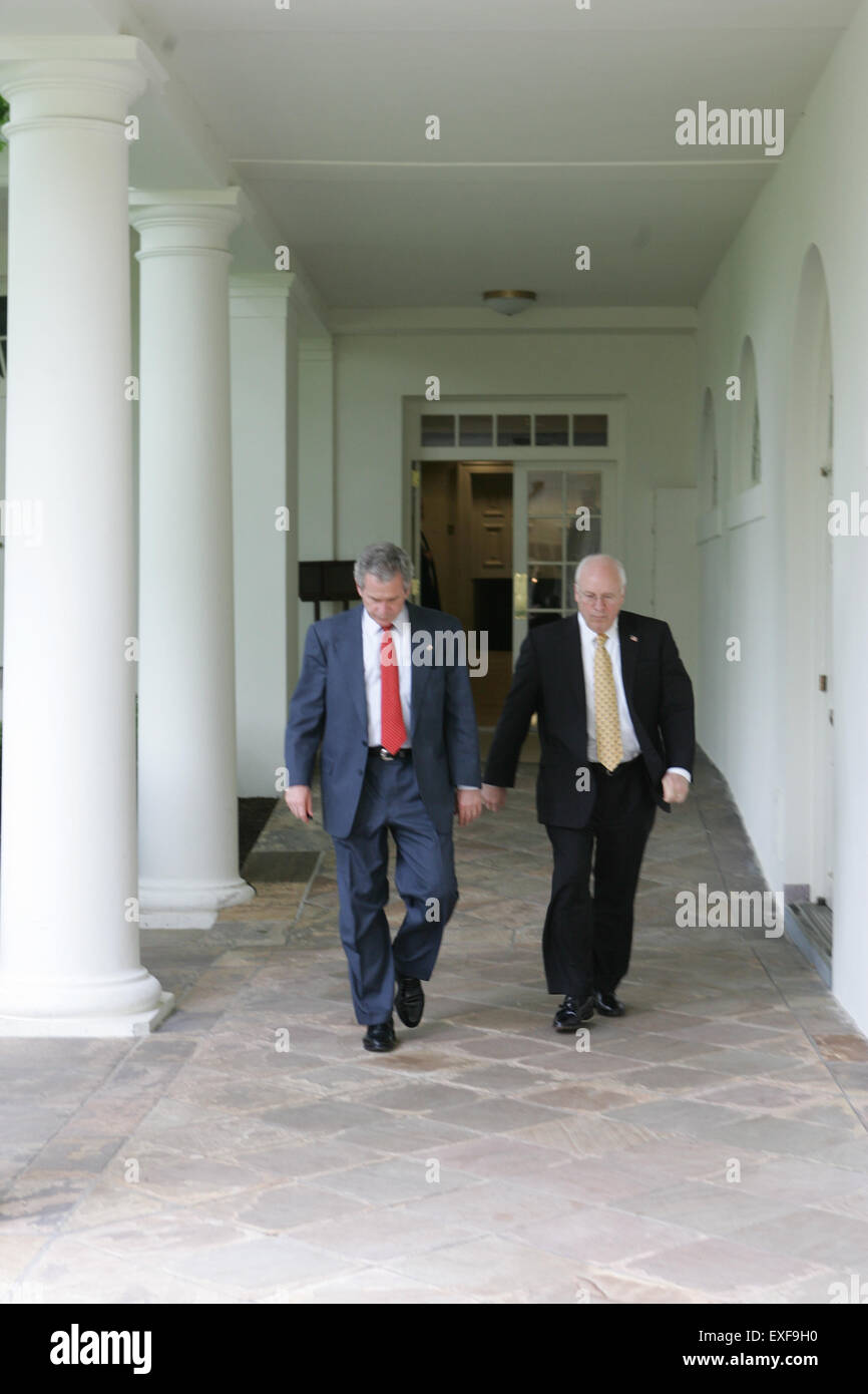President Bush and Vice President Cheney Walk Along the White Stock ...