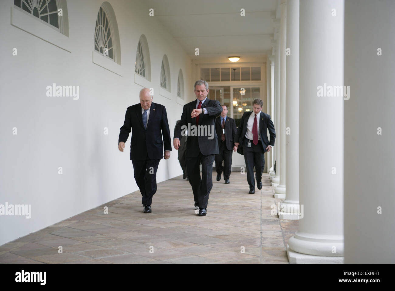 President Bush and Vice President Cheney Walk Along the White Stock ...