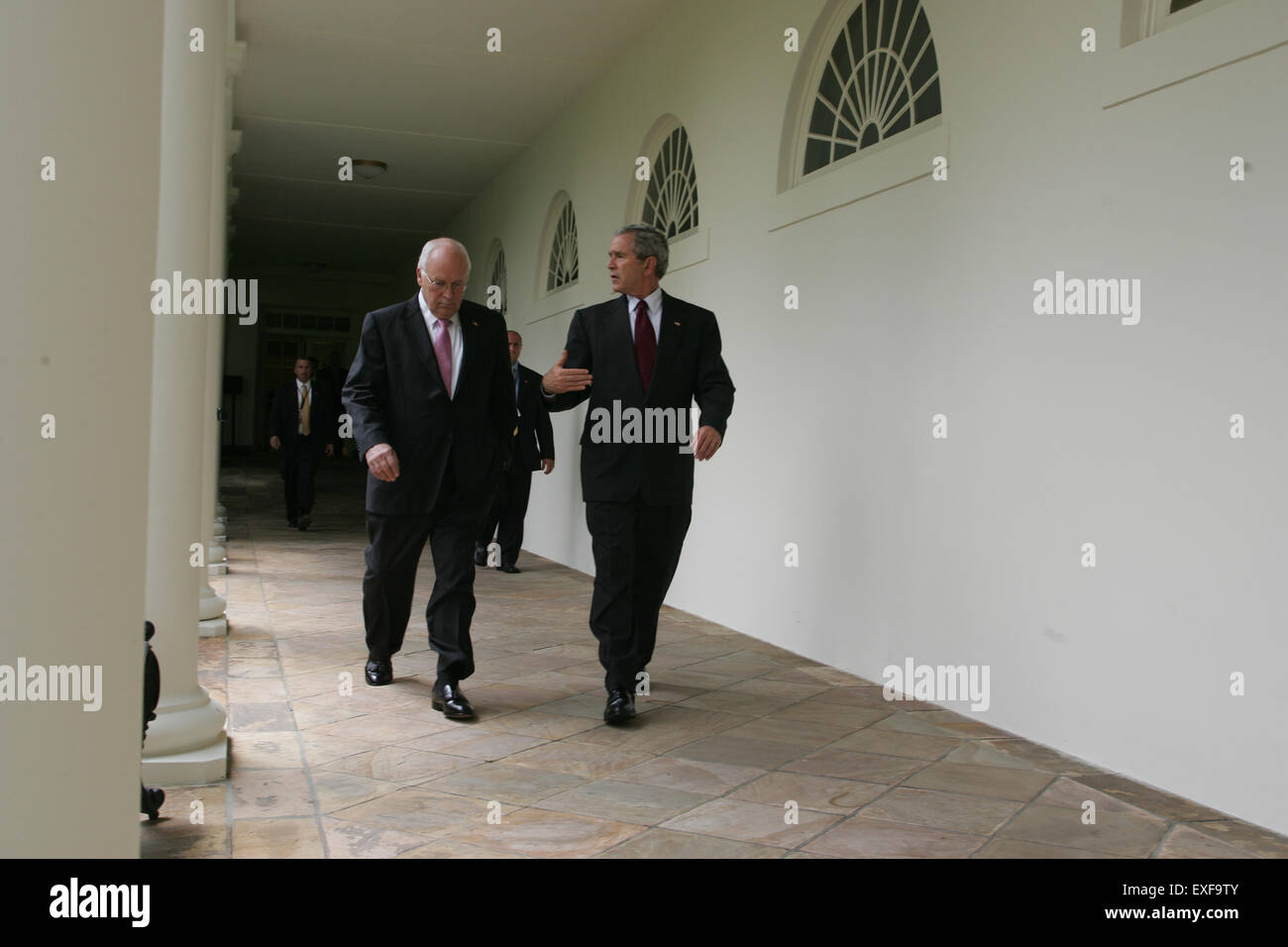 President Bush and Vice President Cheney Walk Through the White Stock ...