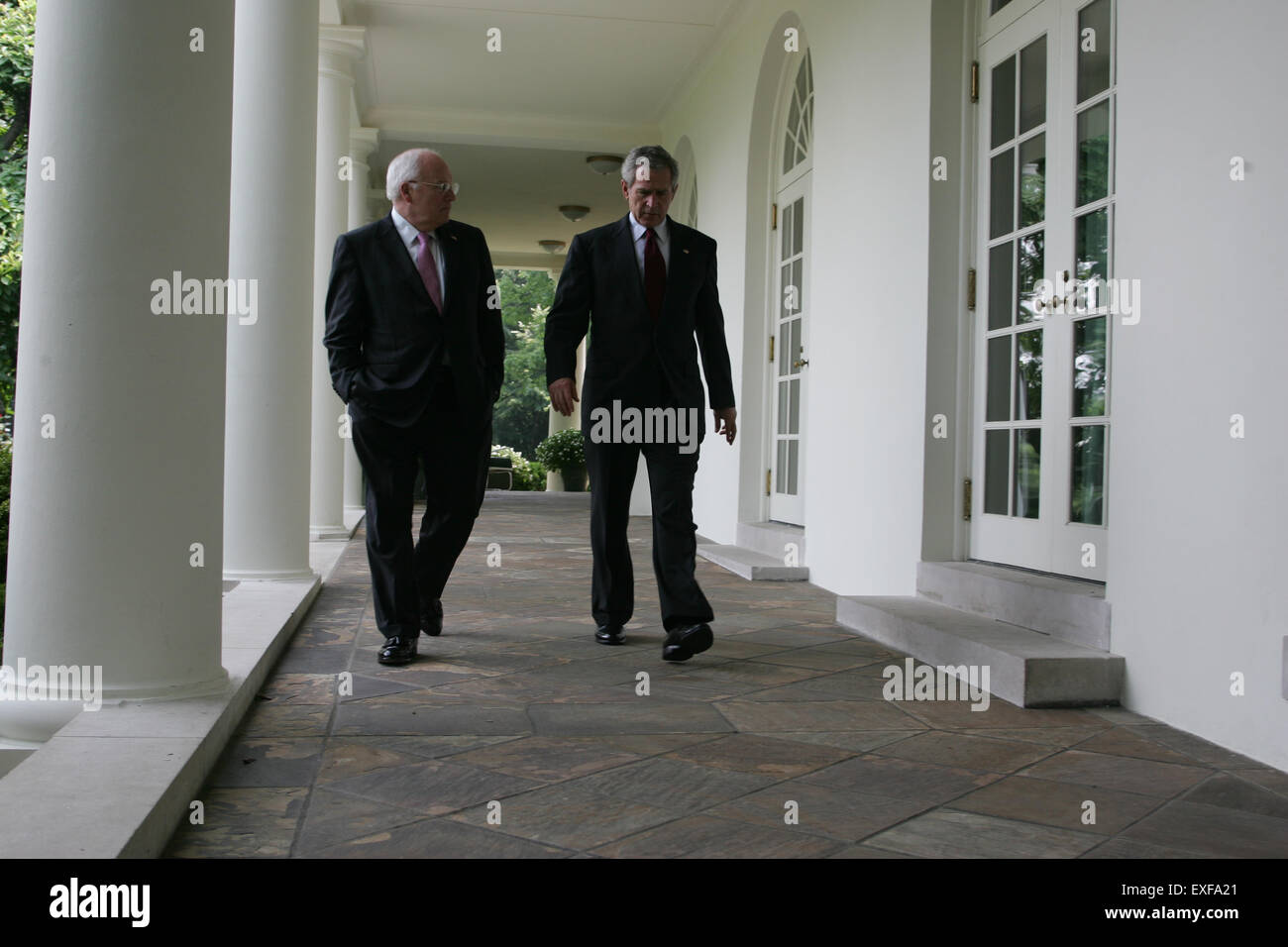 President Bush and Vice President Cheney Walk Through the White Stock ...