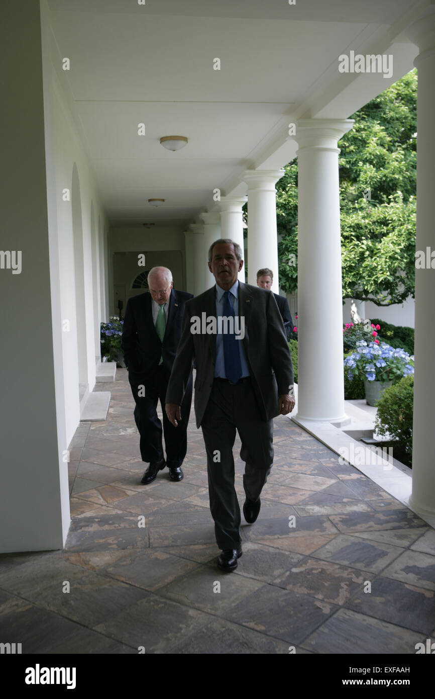 President Bush and Vice President Cheney Walk Through the White Stock ...