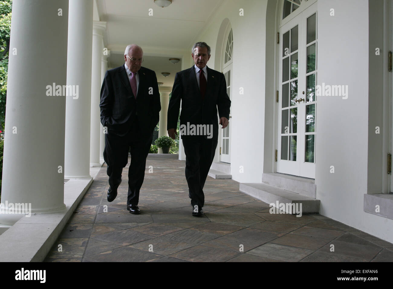President Bush and Vice President Cheney Walk Through the White Stock ...