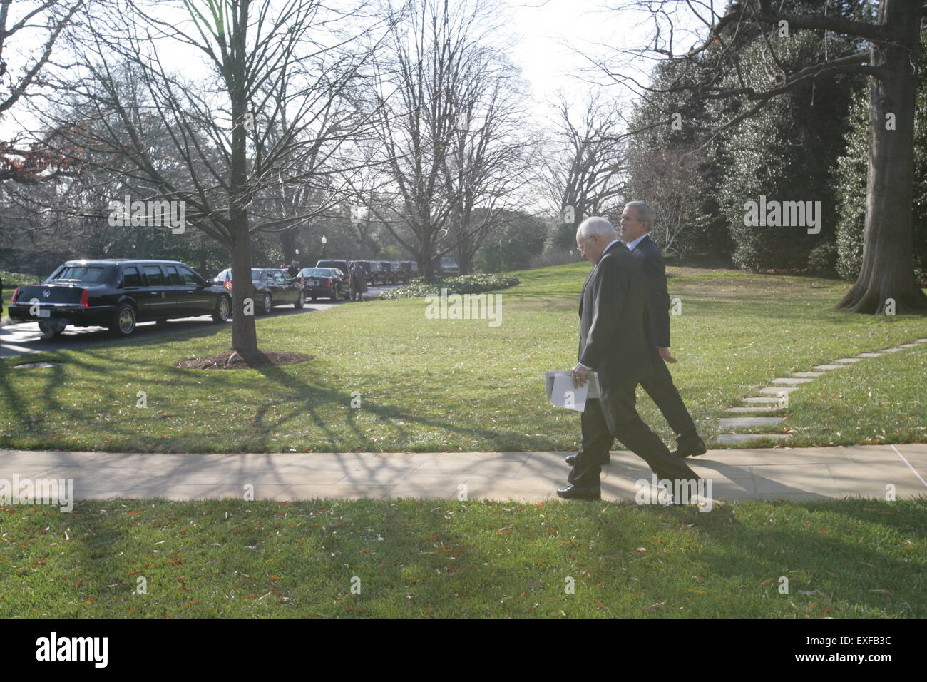 President Bush and Vice President Cheney Walk Together on the Stock ...