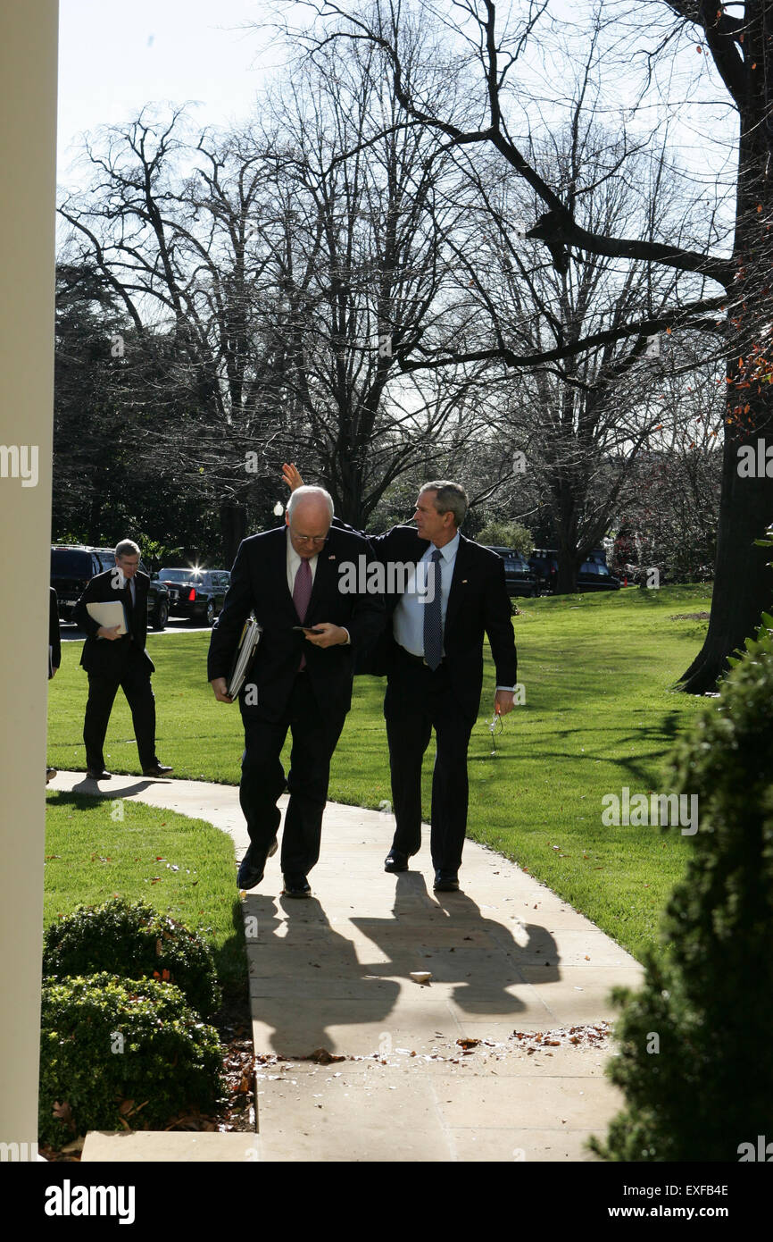 President Bush and Vice President Cheney Walk Together on the Stock ...