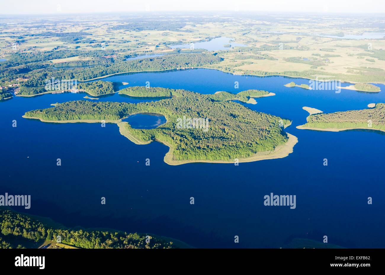 Aerial view of beautiful landscape of Mazury, Poland - island Duzy ...
