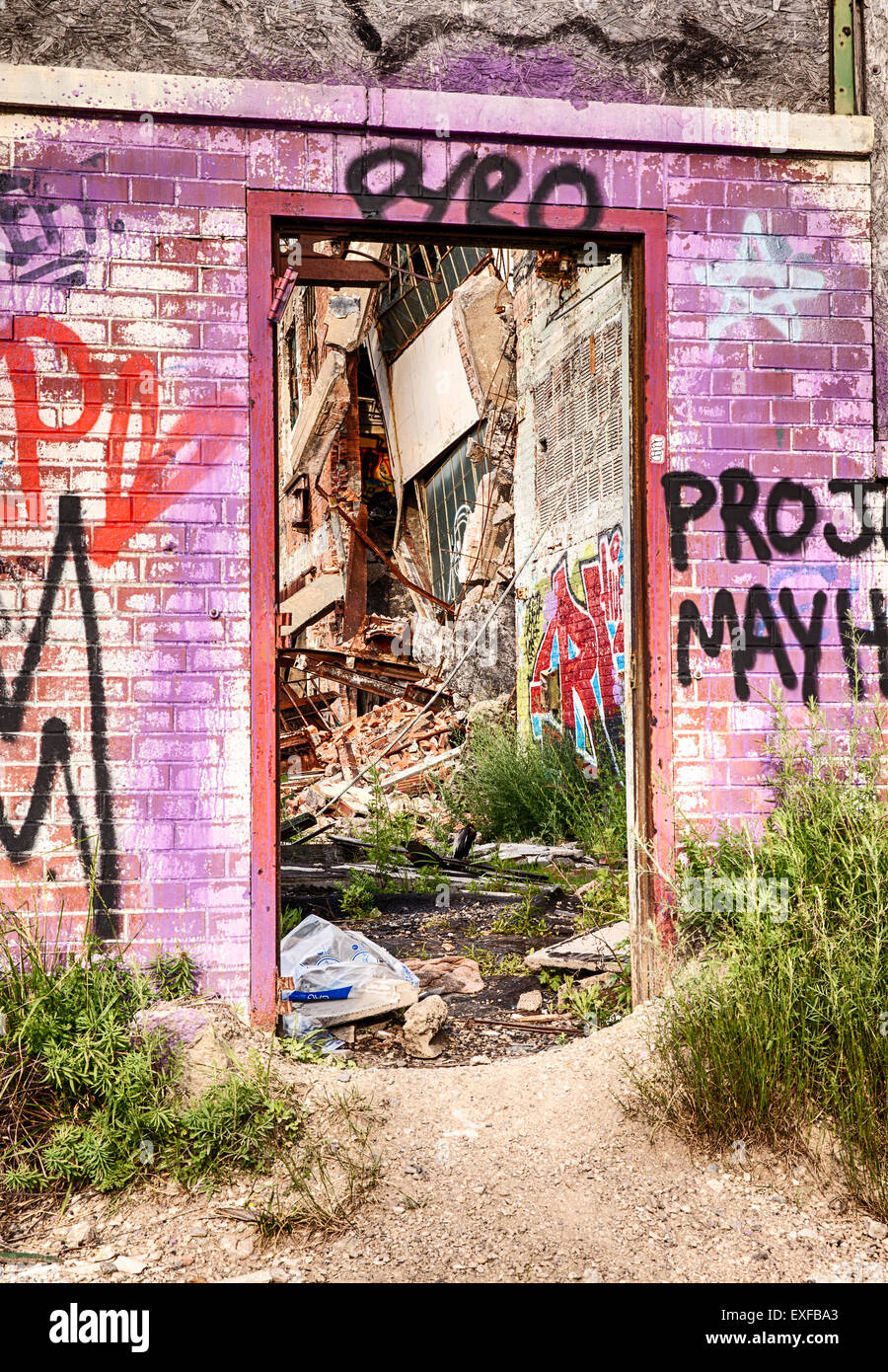 Door Into Detroit Factory Ruins Stock Photo - Alamy