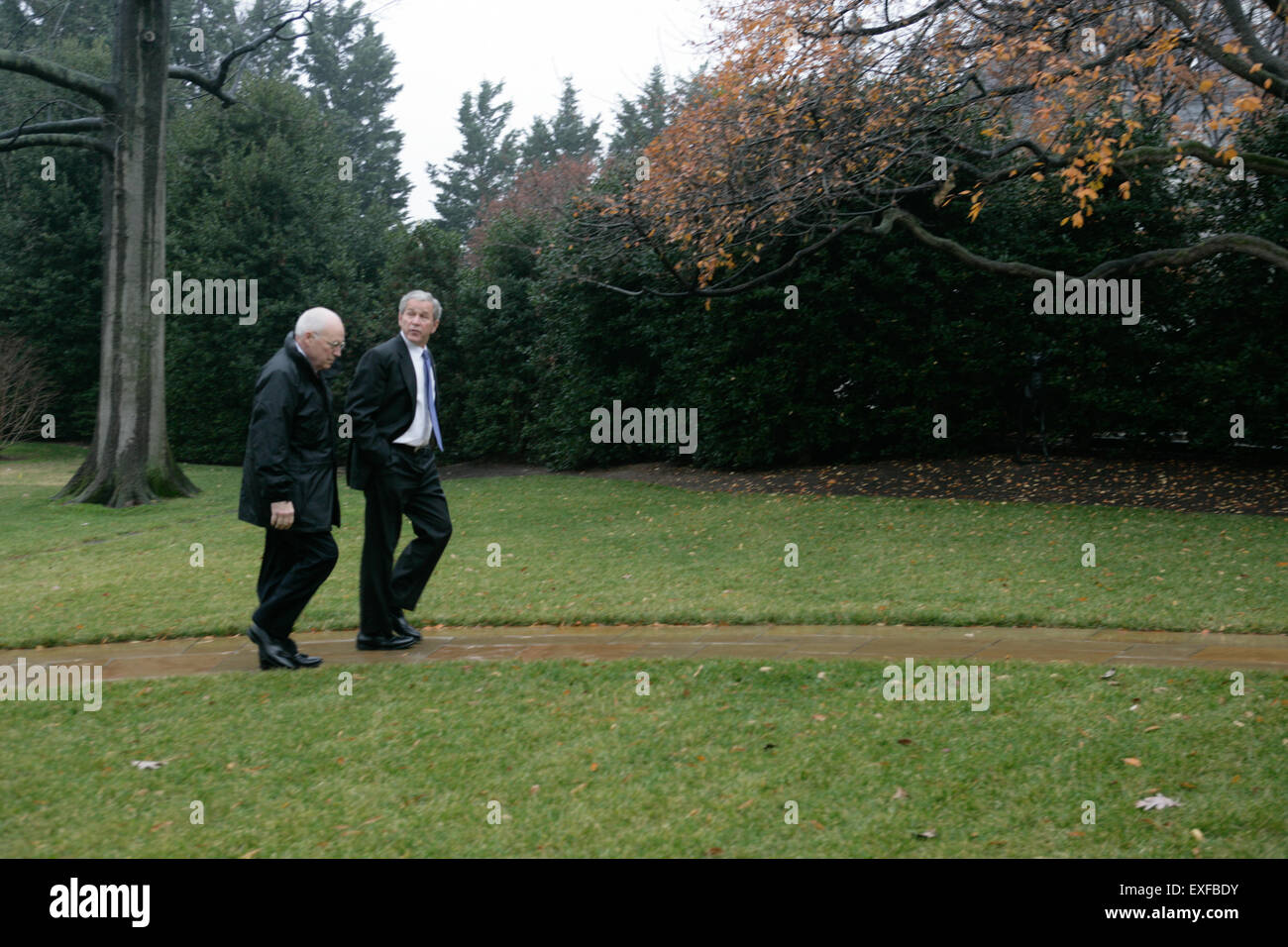 President Bush and Vice President Cheney Walk Together on the Stock ...