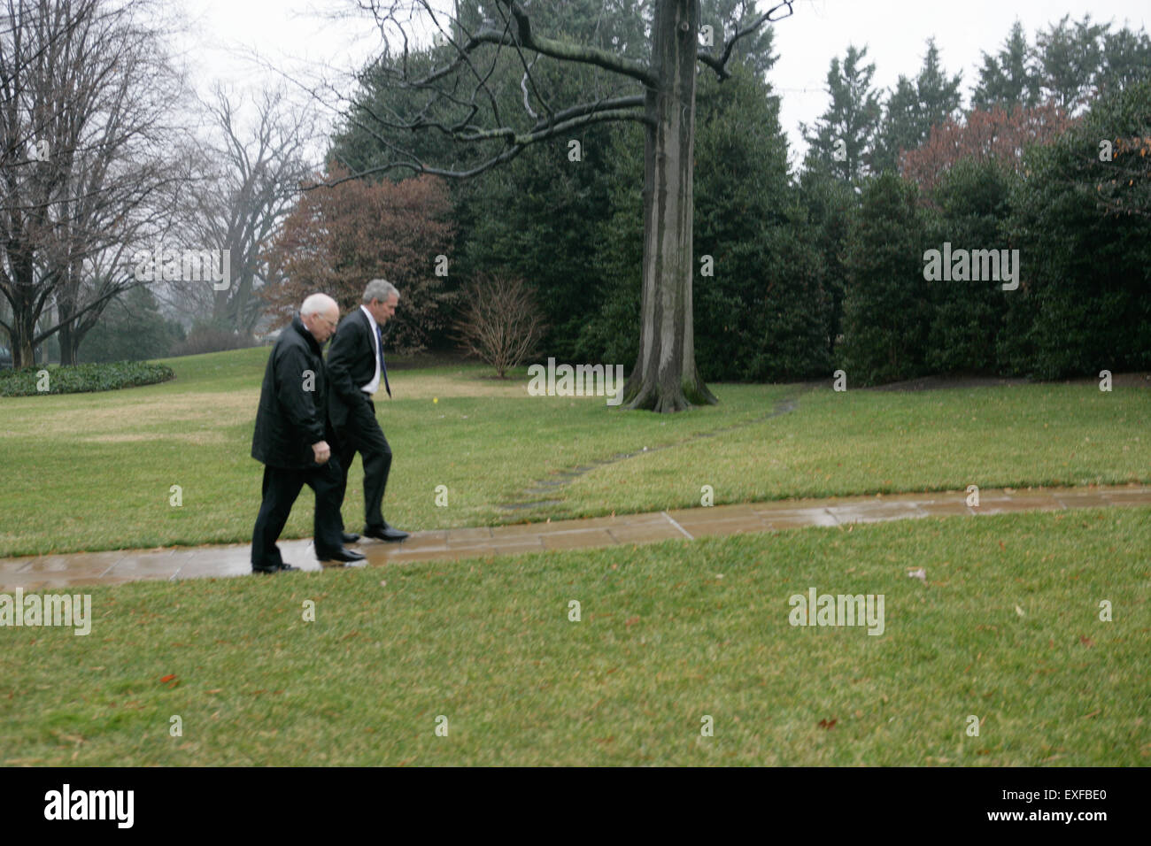 President Bush and Vice President Cheney Walk Together on the Stock ...