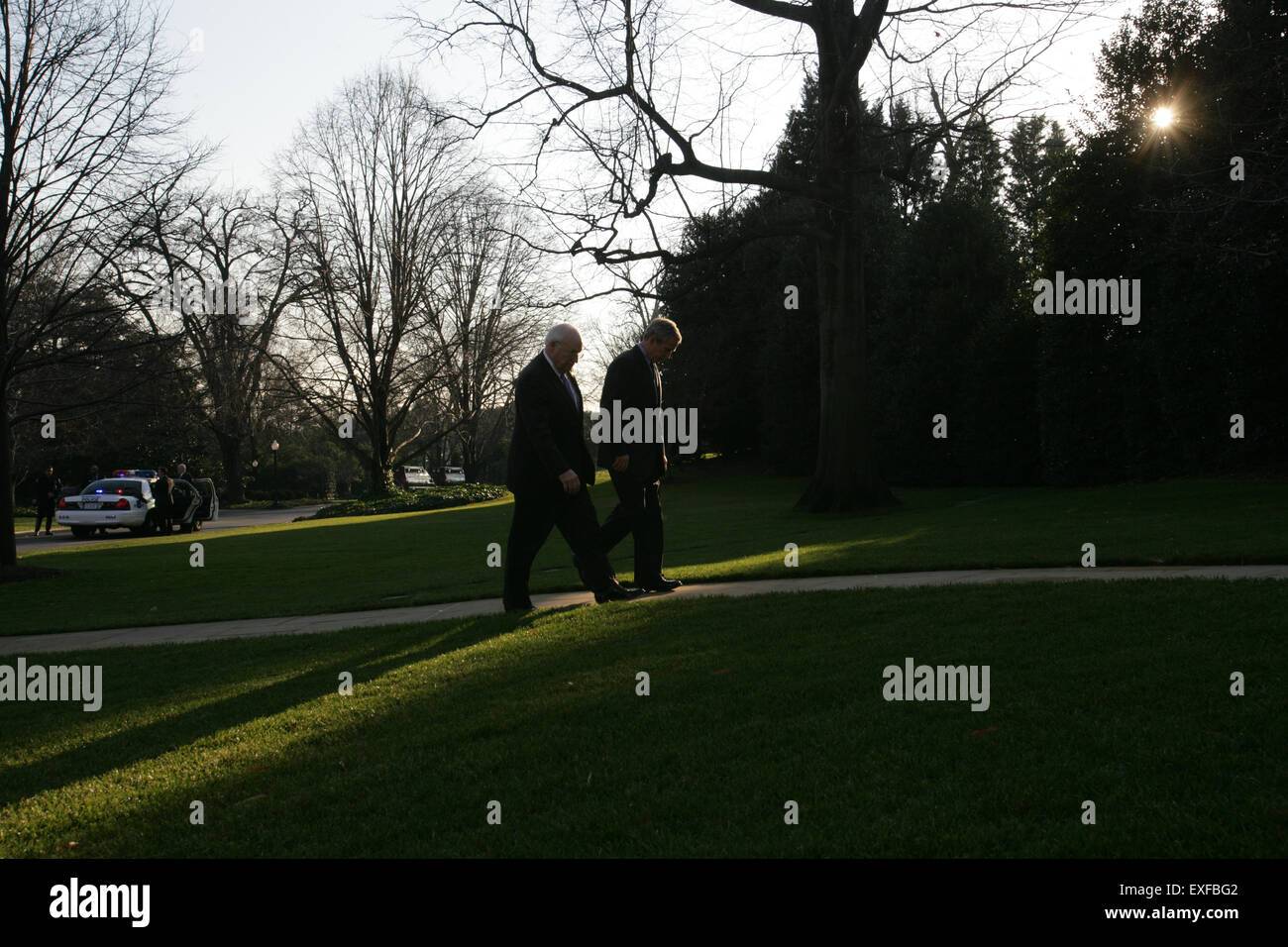 President Bush and Vice President Cheney Walk Together on the Stock ...