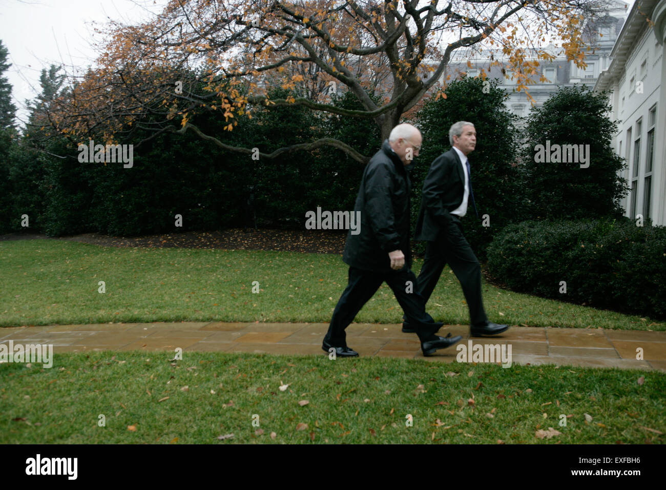 President Bush and Vice President Cheney Walk Together on the Stock ...