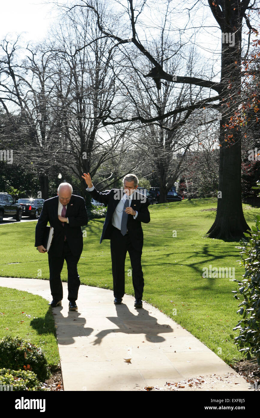 President Bush and Vice President Cheney Walk Together on the Stock ...