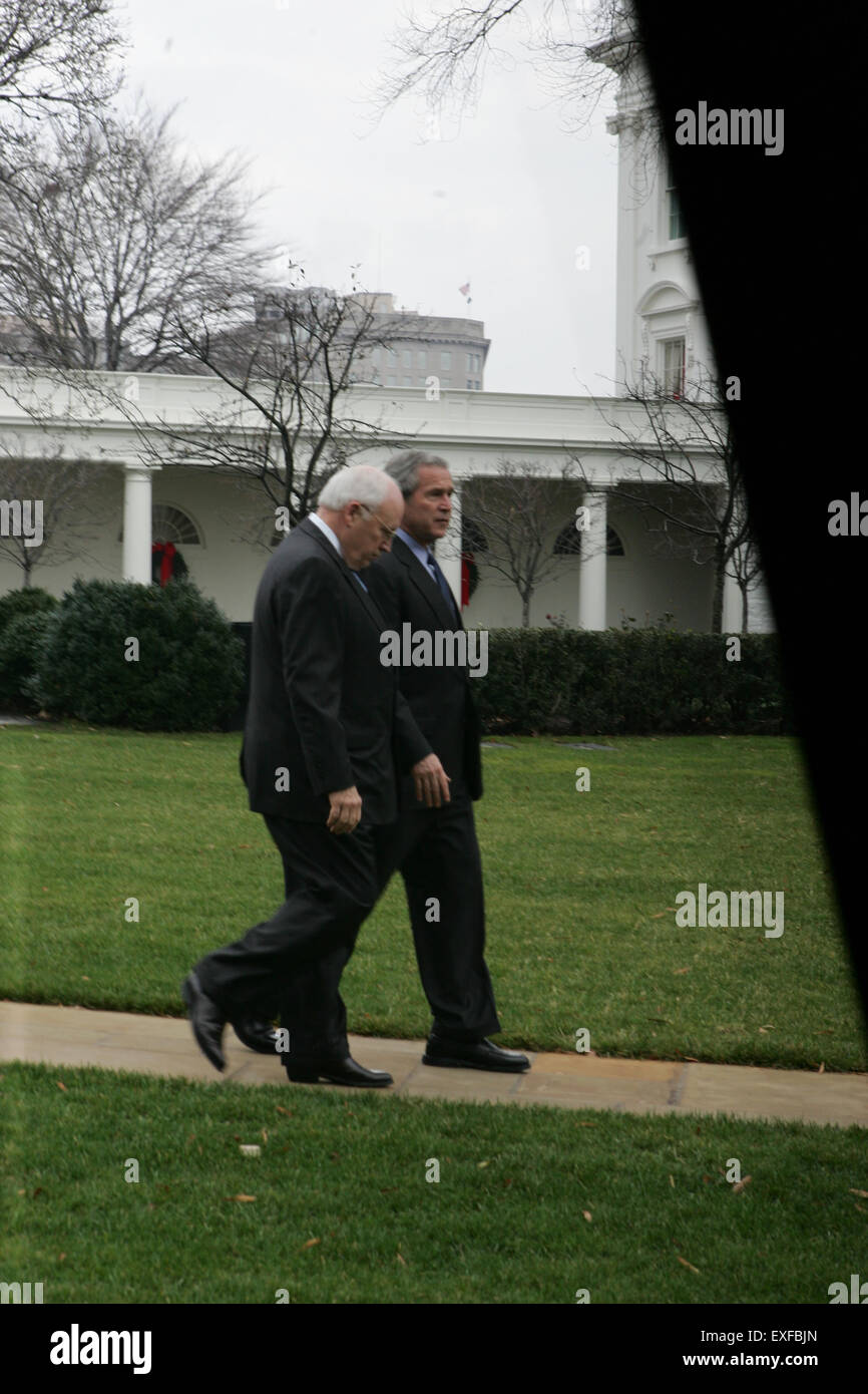 President Bush and Vice President Cheney Walk Together on the Stock ...