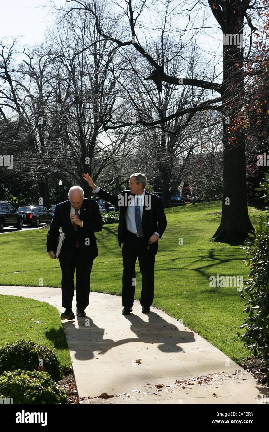 President Bush and Vice President Cheney Walk Together on the Stock ...