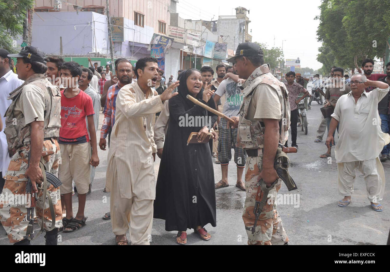 Karachi, Pakistan. 13th July, 2015. Residents of Landhi are protesting ...