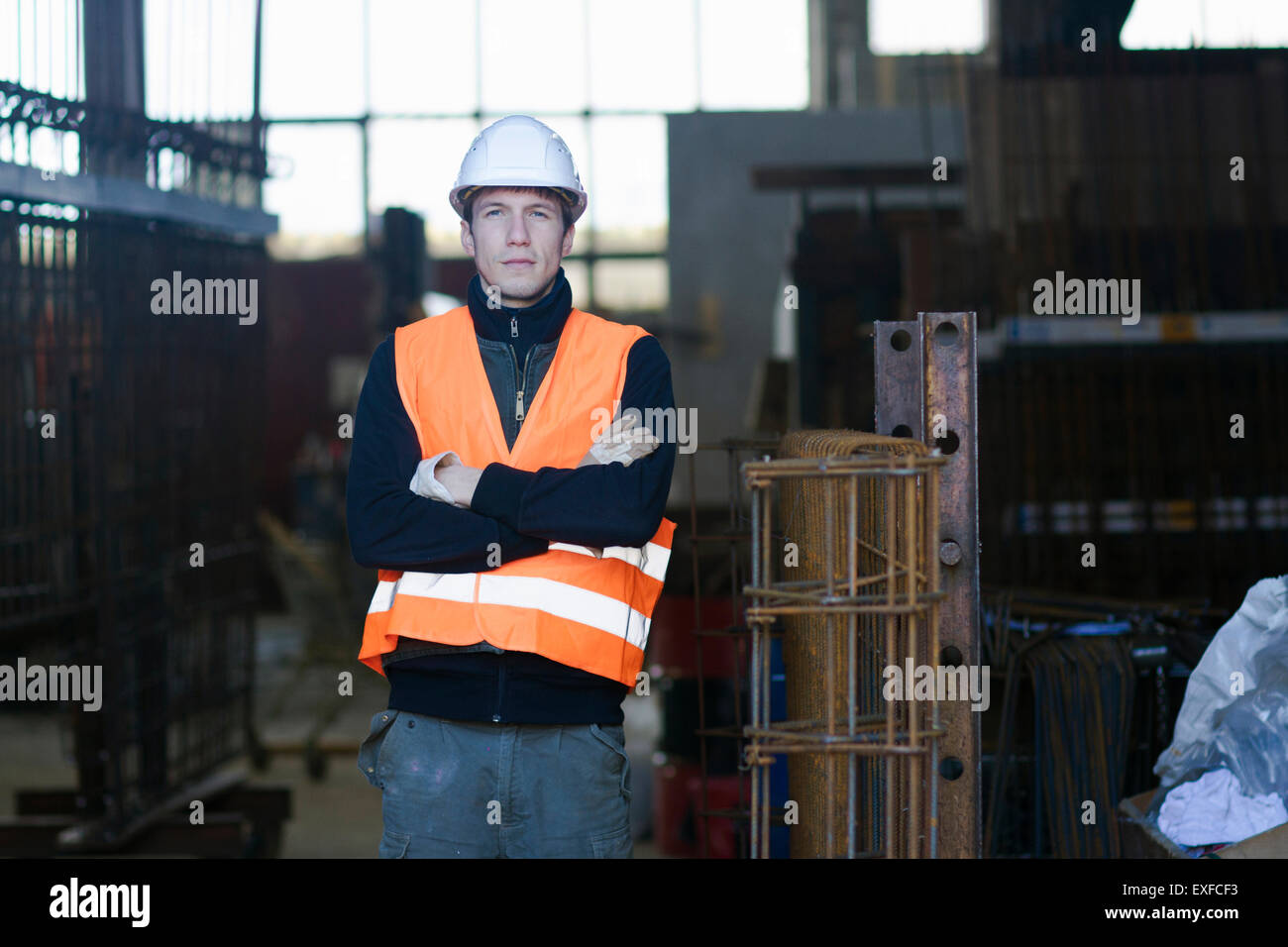 Portrait of factory worker in concrete reinforcement factory Stock ...